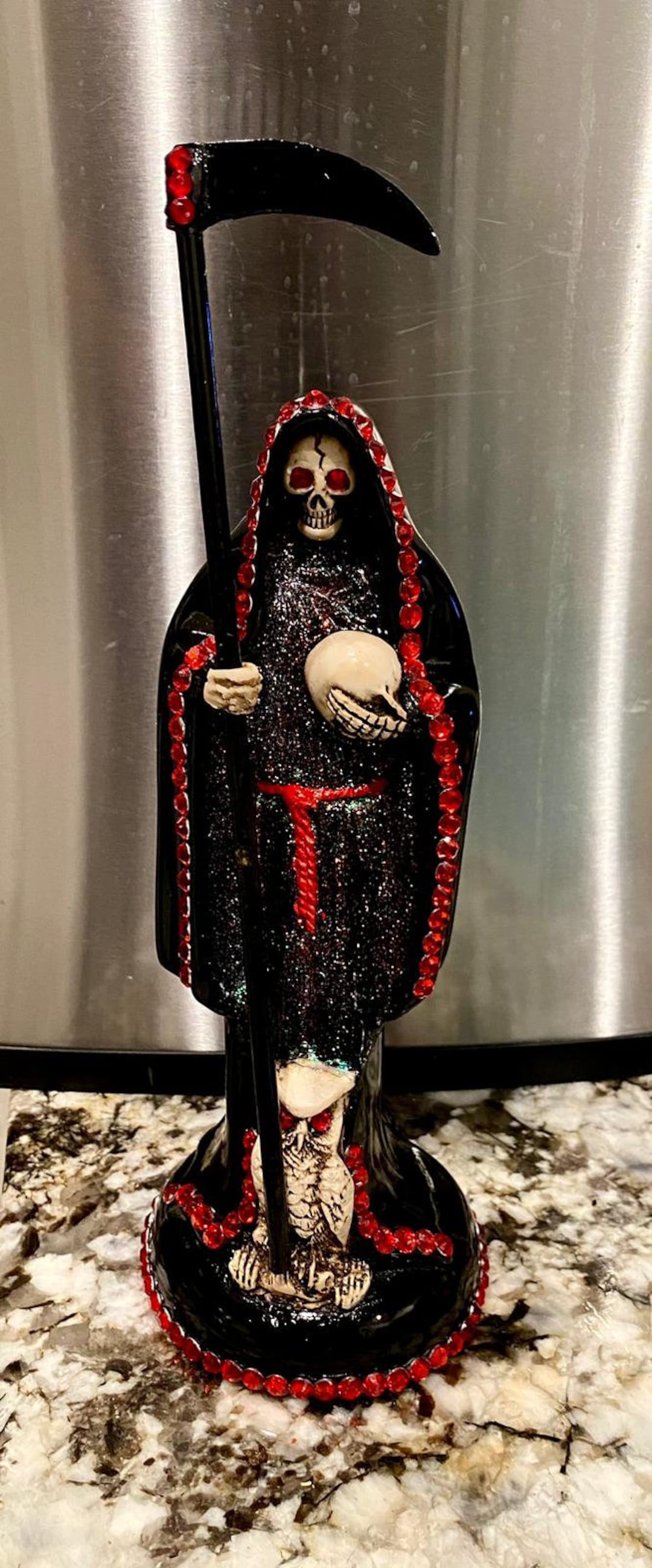 Santa Muerte Negra Con Rojo - Etsy