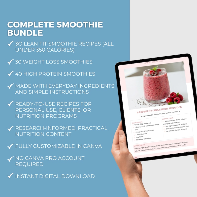 100 Smoothie Recipes Canva Template | High Protein, Weight Loss, Health ...