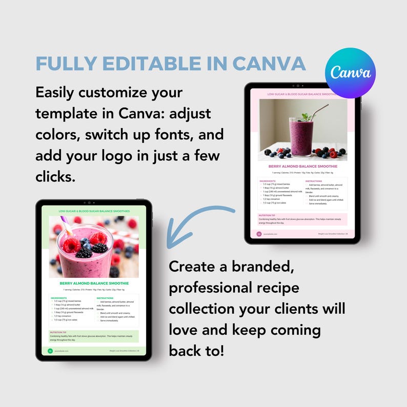 100 Smoothie Recipes Canva Template | High Protein, Weight Loss, Health ...