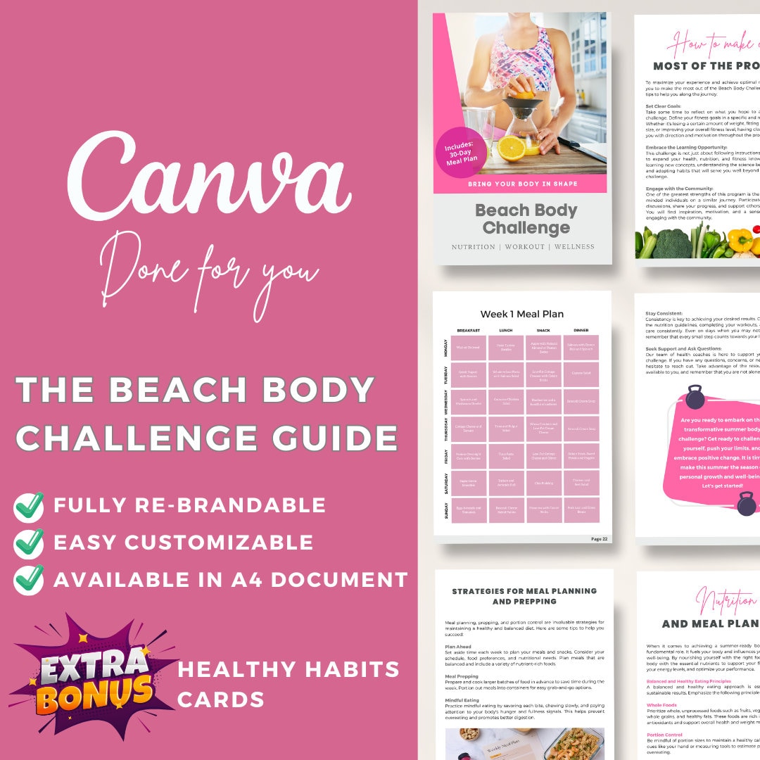 Editable Canva Template Beach Body Challenge Guide Health Coach ...