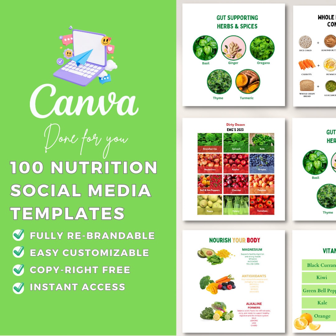 100 Canva Editable Nutrition Social Media Templates for Coaches Meal ...