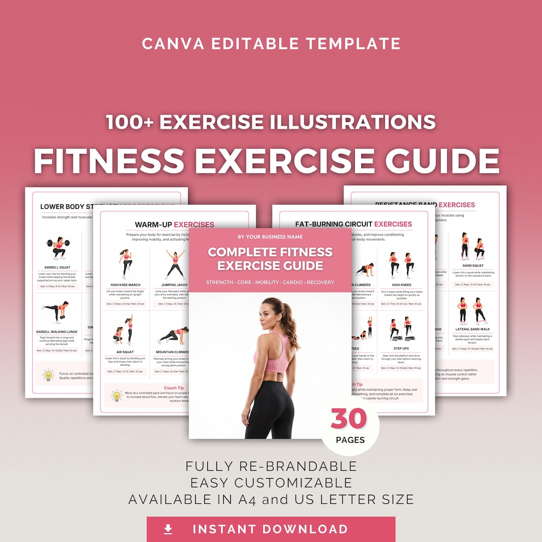 Fitness Exercise Guide Canva Template | 100+ Illustrations, Workout ...