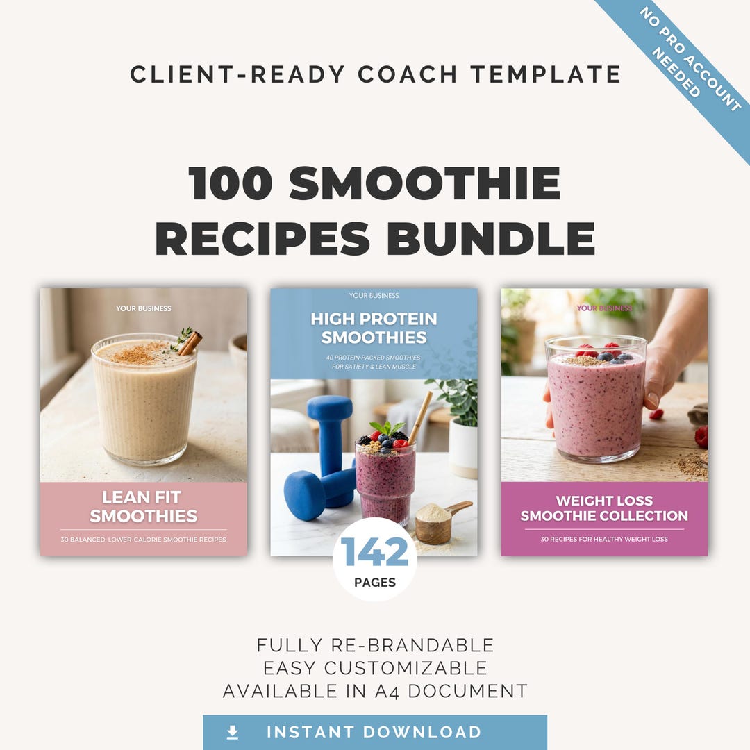 100 Smoothie Recipes Canva Template | High Protein, Weight Loss, Health ...