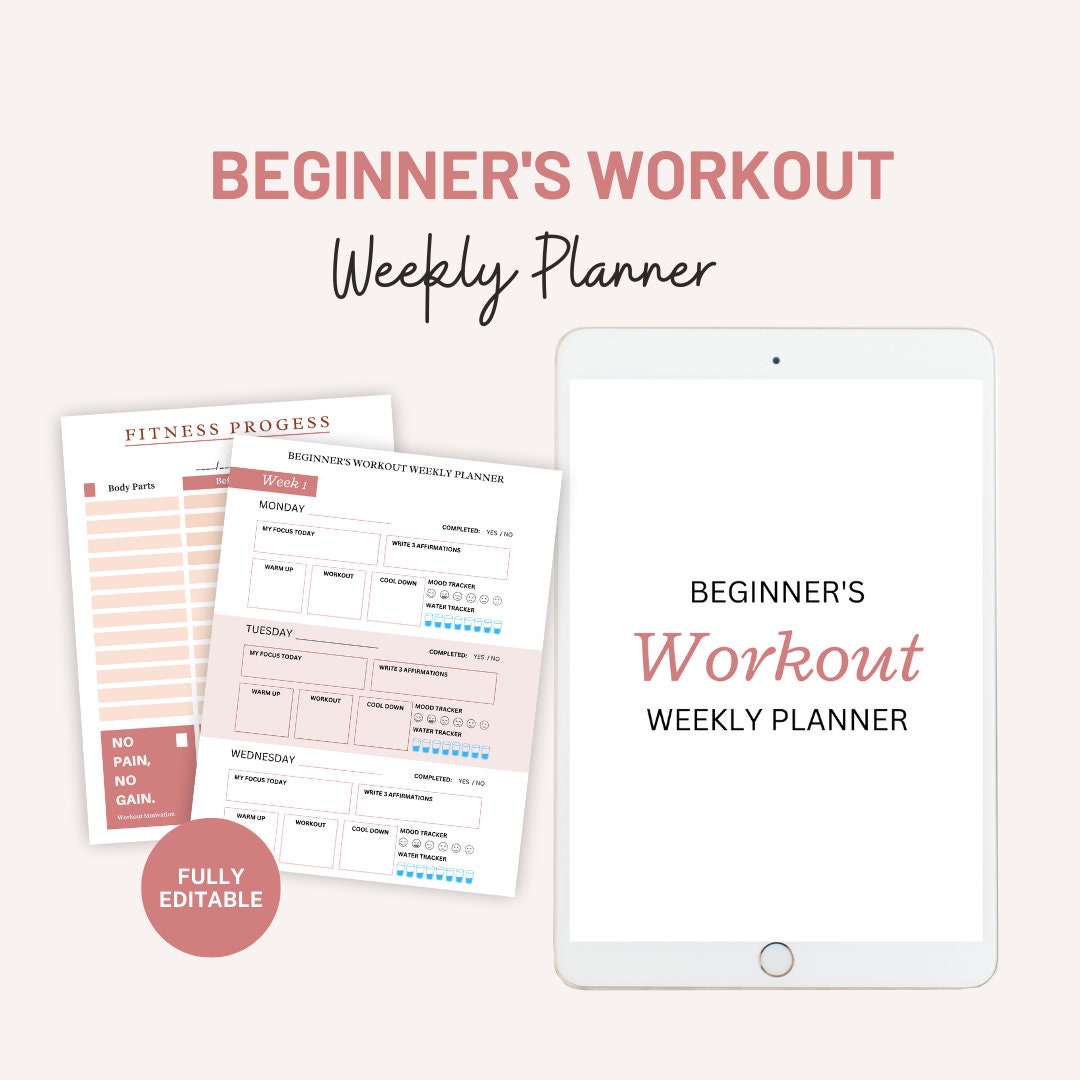 Editable Beginner's Weekly Workout Planner | Canva | Workout Tracker ...