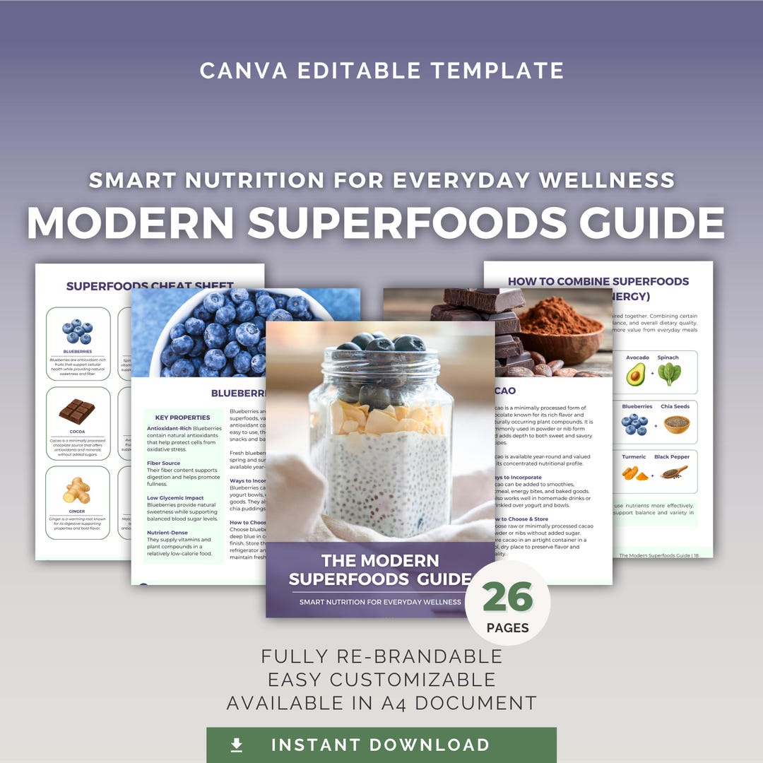 Superfoods Guide | Editable Canva Template, Holistic Nutrition, Health ...