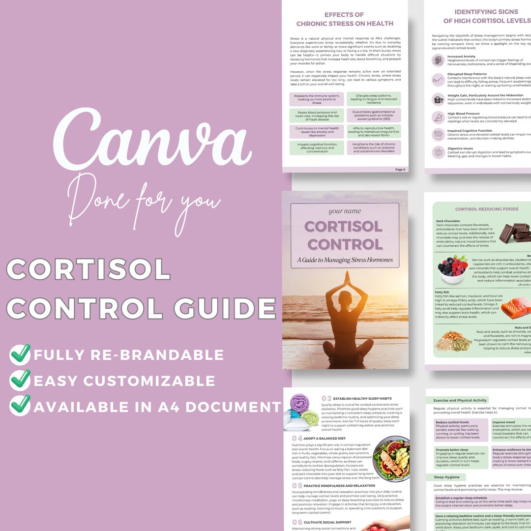 Editable Canva Cortisol Control Guide Template | Stress Relief | Stress ...