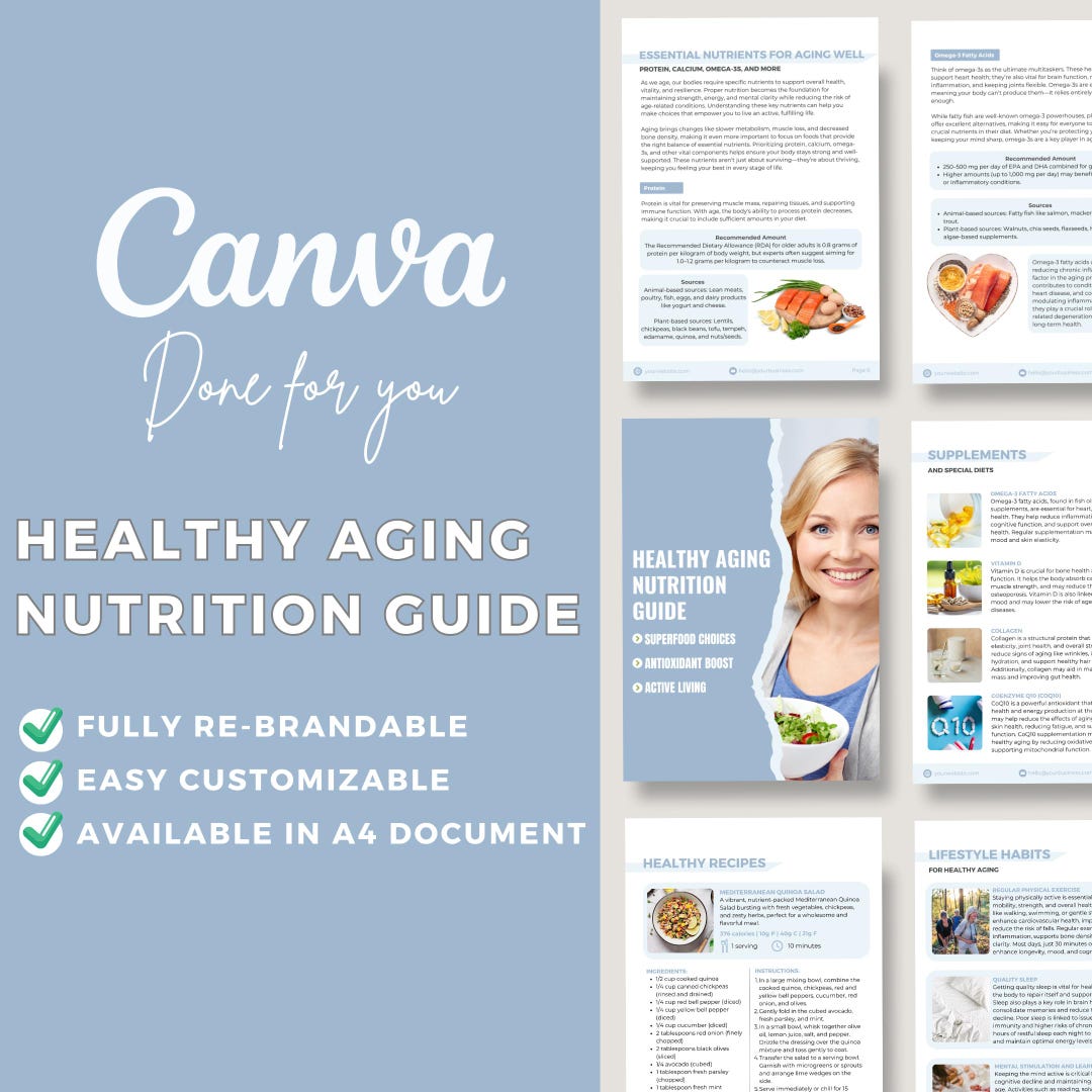 Healthy Aging Nutrition Guide: Editable Canva Template for ...