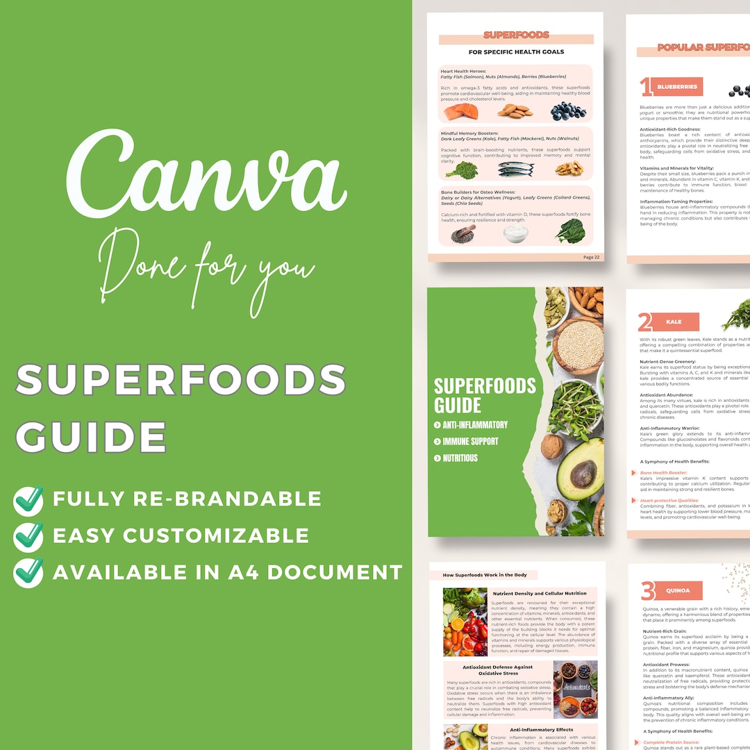 Superfoods Guide Template Editable Canva Design Wellness Holistic ...