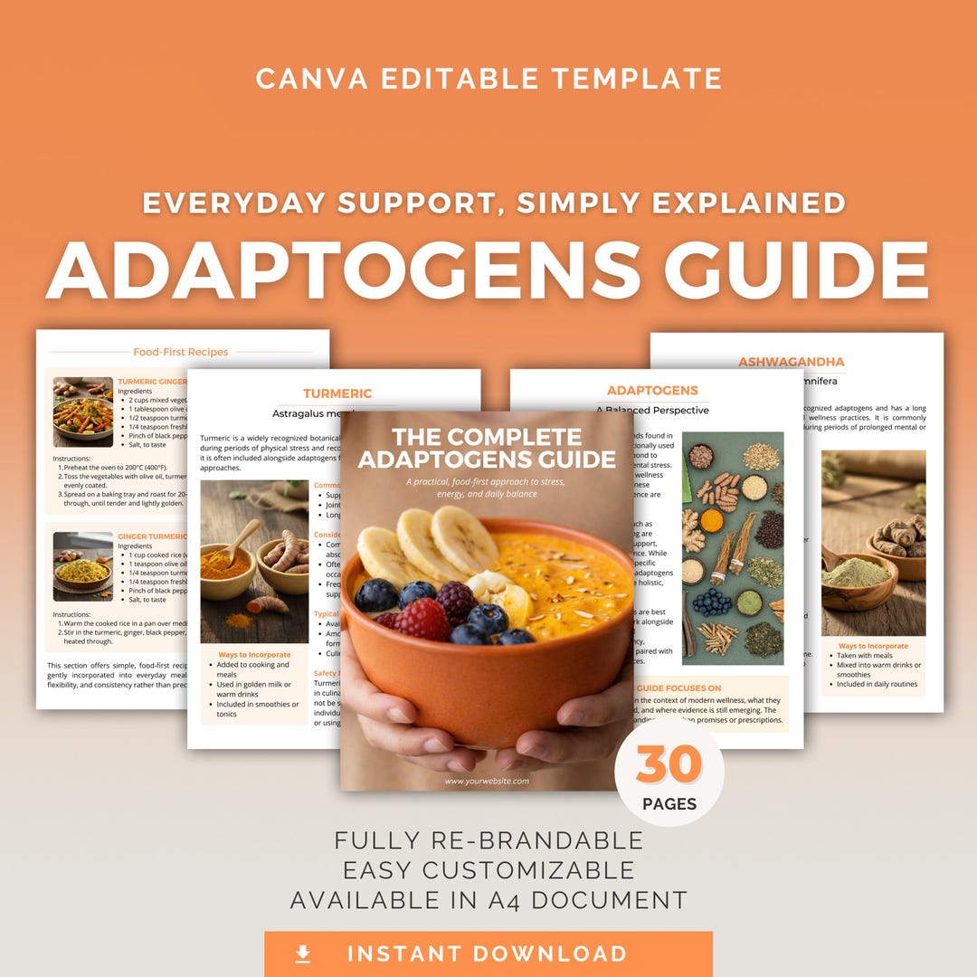 Complete Adaptogens Guide: Editable Canva Template, Holistic Nutrition ...
