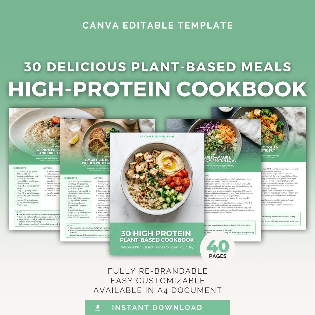 High-protein Vegan Cookbook | Editable Canva Template, Nutrition Guide ...
