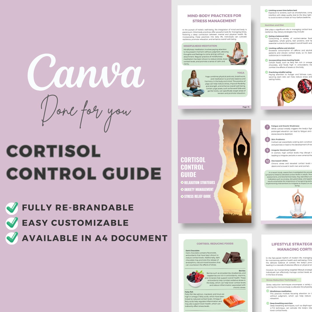 Editable Canva Cortisol Control Guide Template Stress Relief Stress Hormone Health Coach ...