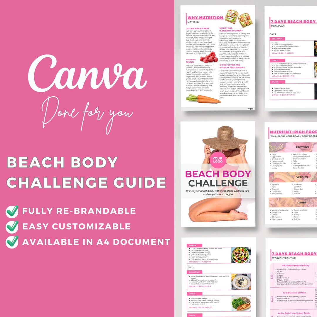 Editable Canva Template Beach Body Challenge Guide | Health Coach ...