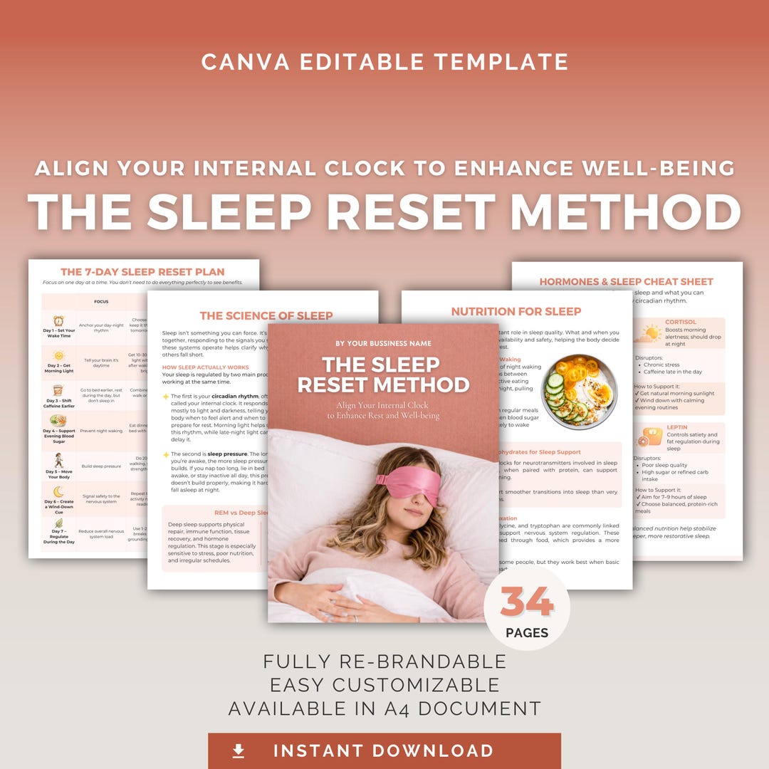 Sleep Reset Guide Canva Template With 7 Day Plan and Hormone Balance ...