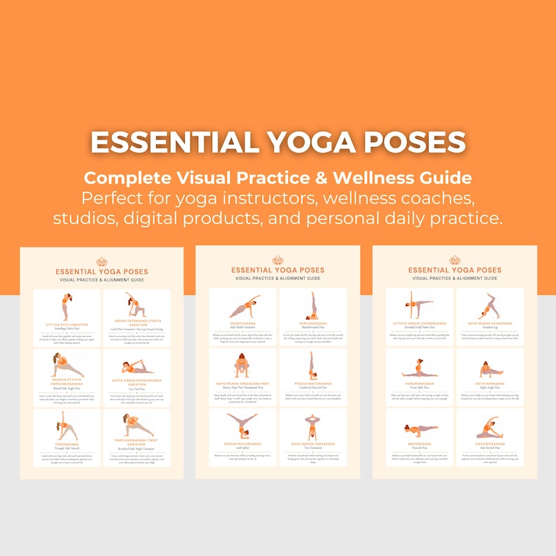 Yoga Pose Cards Canva Template | 150+ Illustrations, Wellness Guide ...