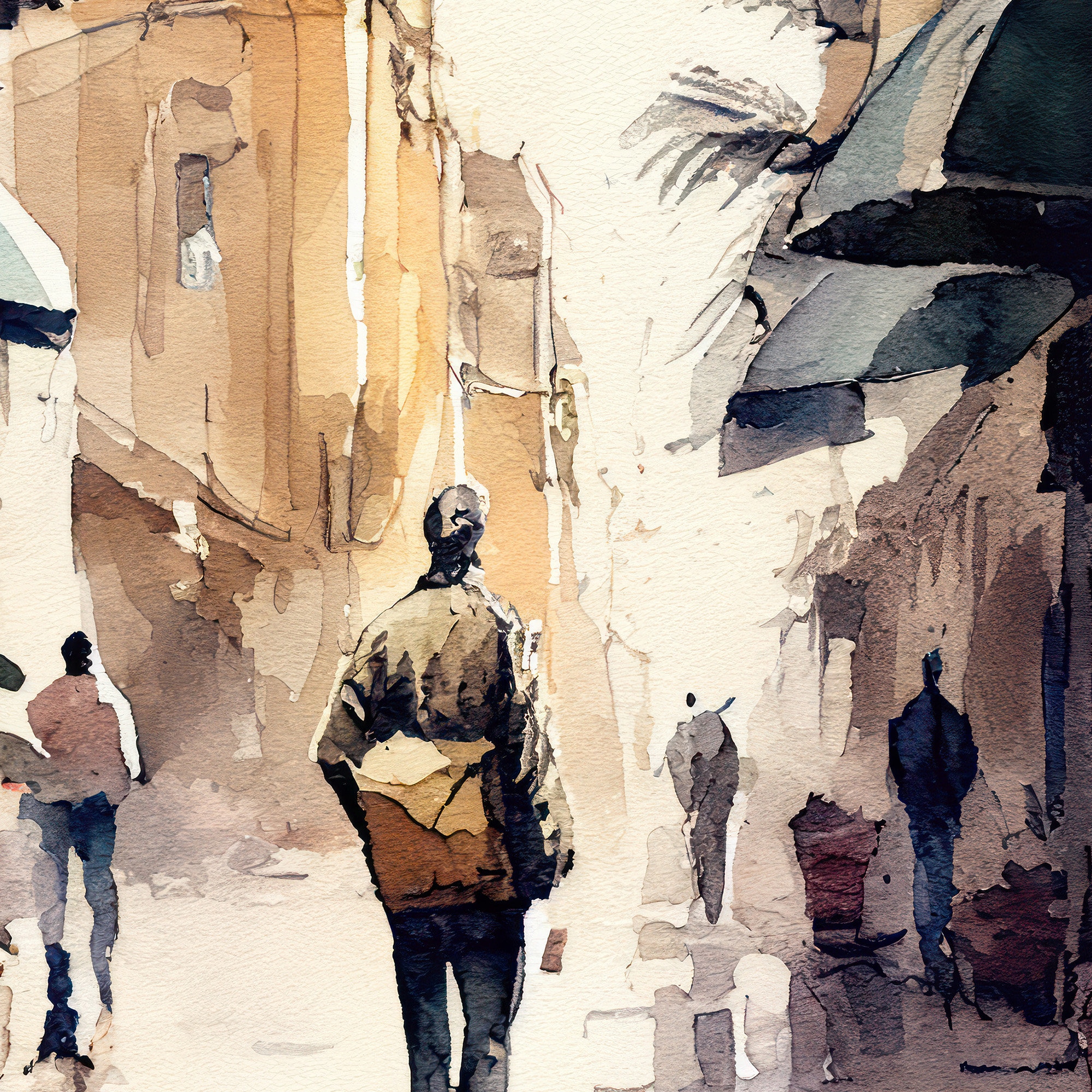 Authentic Urban Street Art Watercolor Freestyle Painting. Cityscape ...