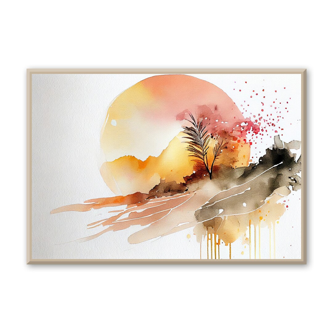 Abstract Boho Minimalist Landscape Modern Neutral Sunset Mid Century ...