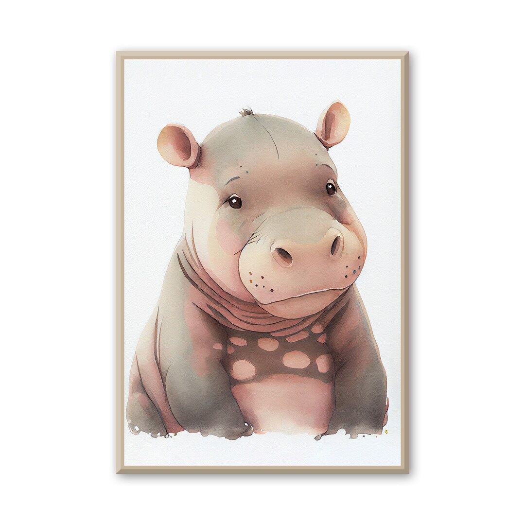 Baby Hippo Nursery Wall Art Gift. Safari Animal Art Painting ...