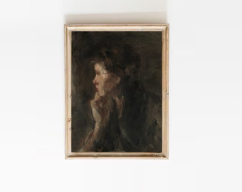 Vintage Woman Portrait Woman Reading Painting Printable Wall Art Moody ...