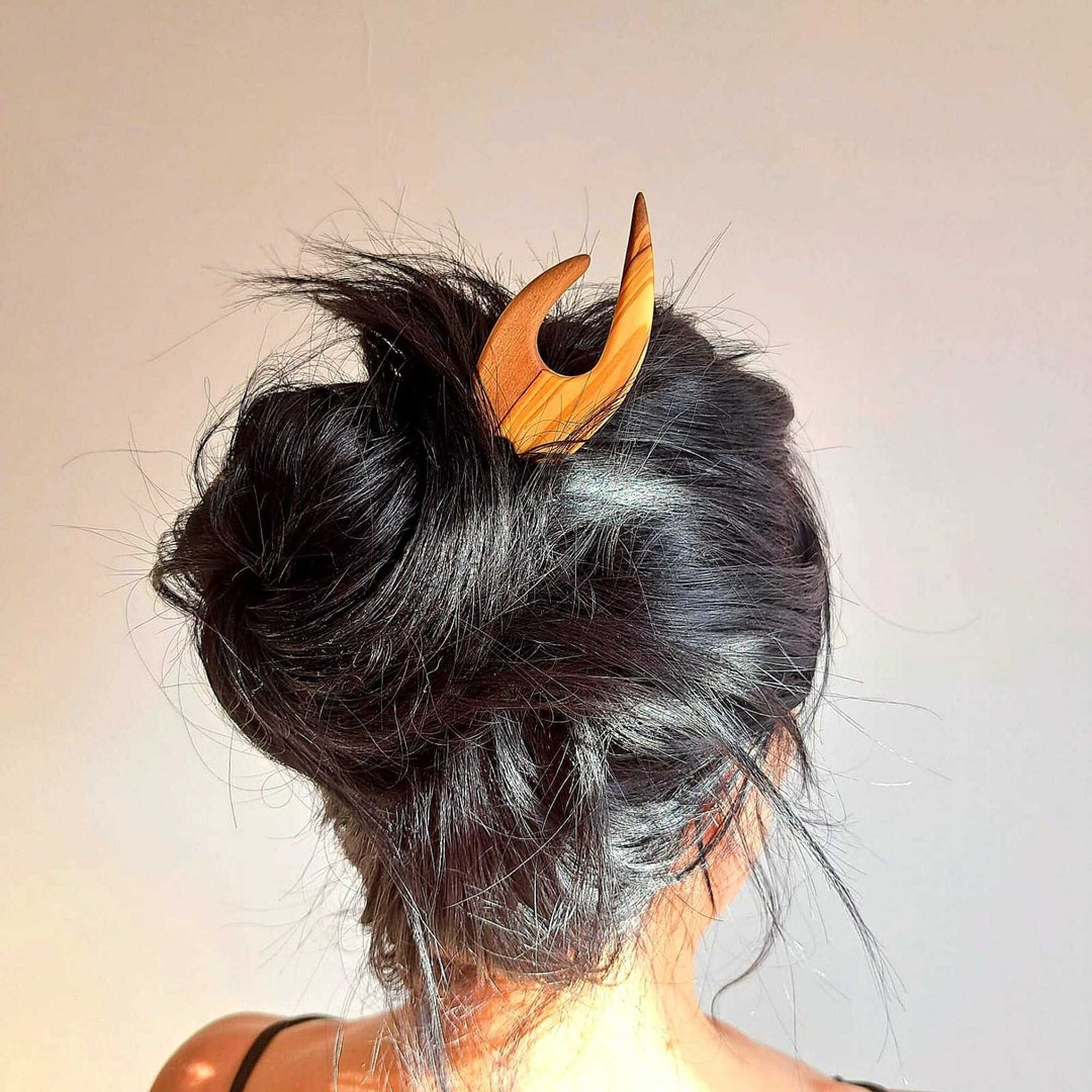 Wooden Hair Fork, Handmade Olive Wood, Elegant Hair Stick, Natural Hair ...