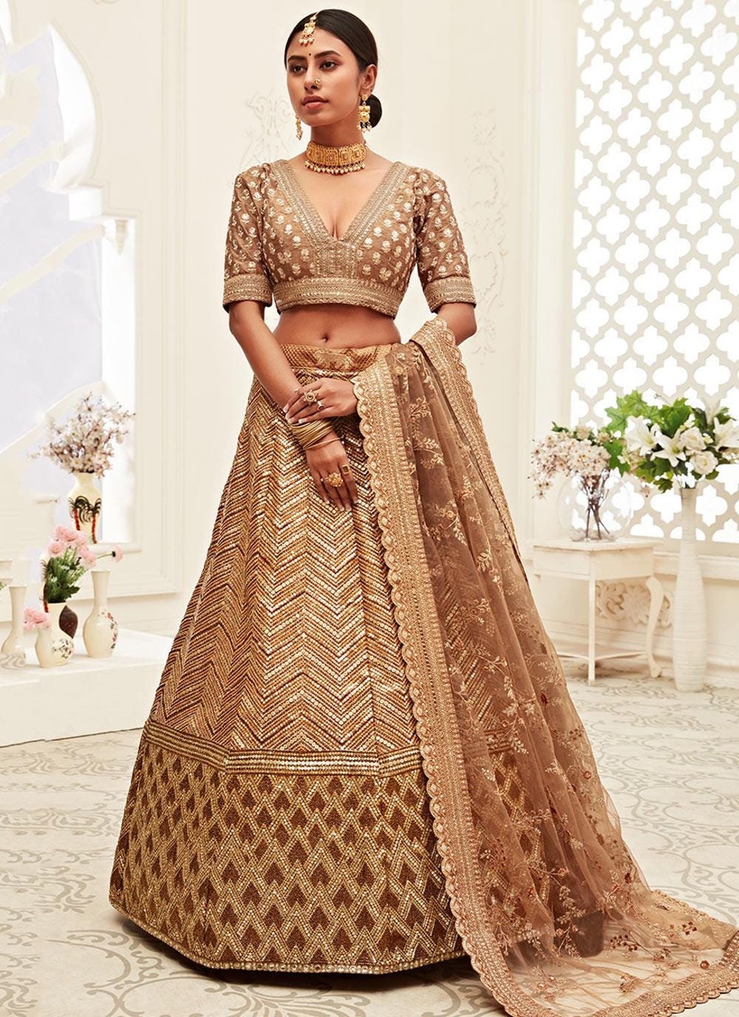 Brown Wedding Wear Bridal Wear Slab Silk Lehenga Choli With Embroidered ...