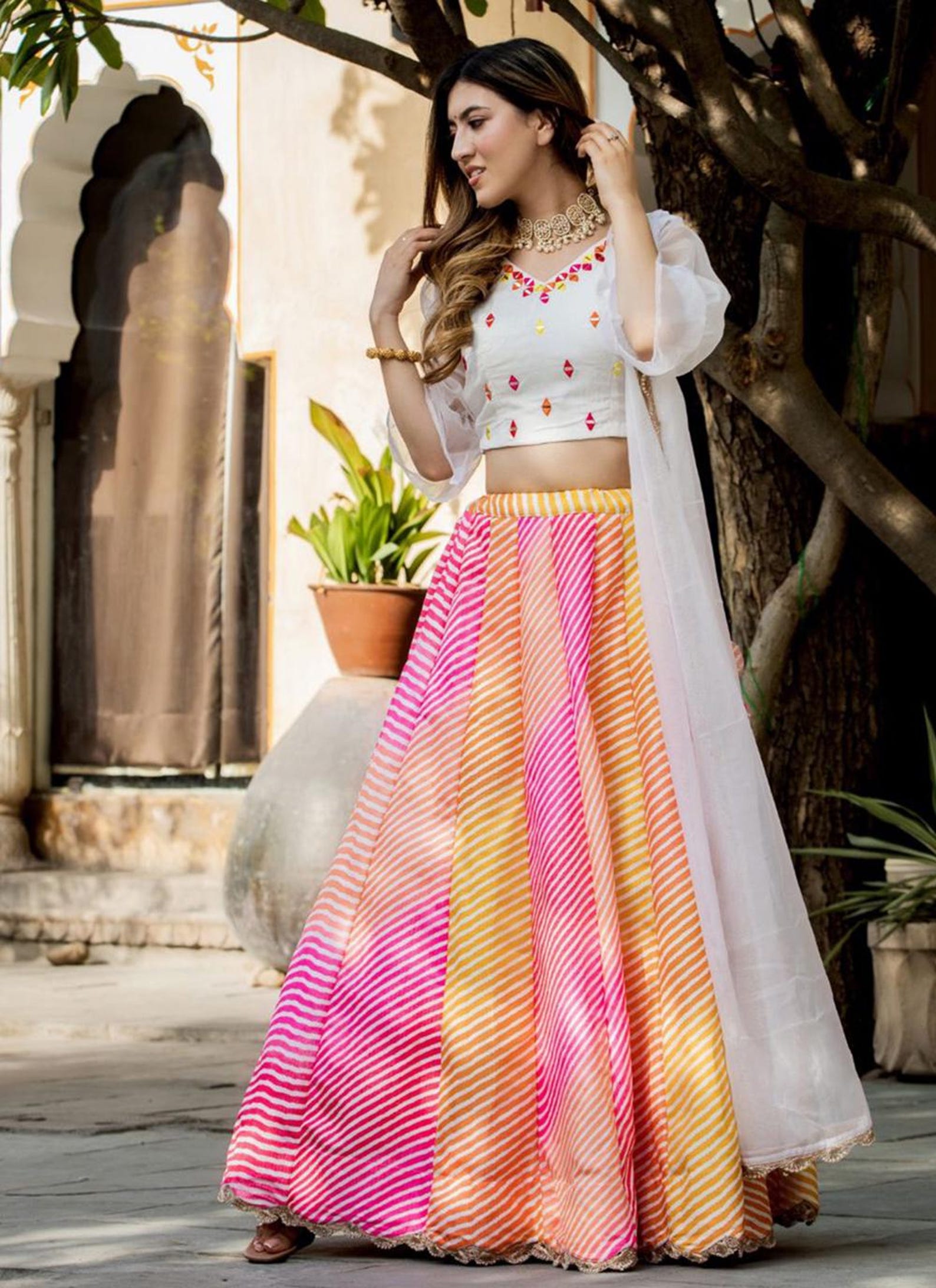 White and Multi-color Lehenga Choli for Women Ready to Wear Wedding ...
