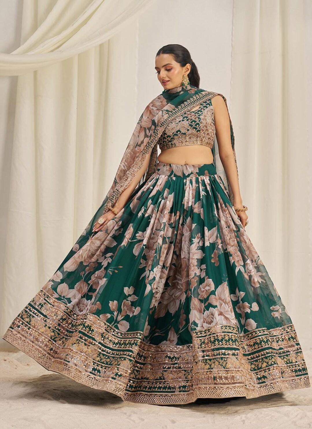 Premium Green Floral Lehenga Choli for Women Ready to Wear Indian ...