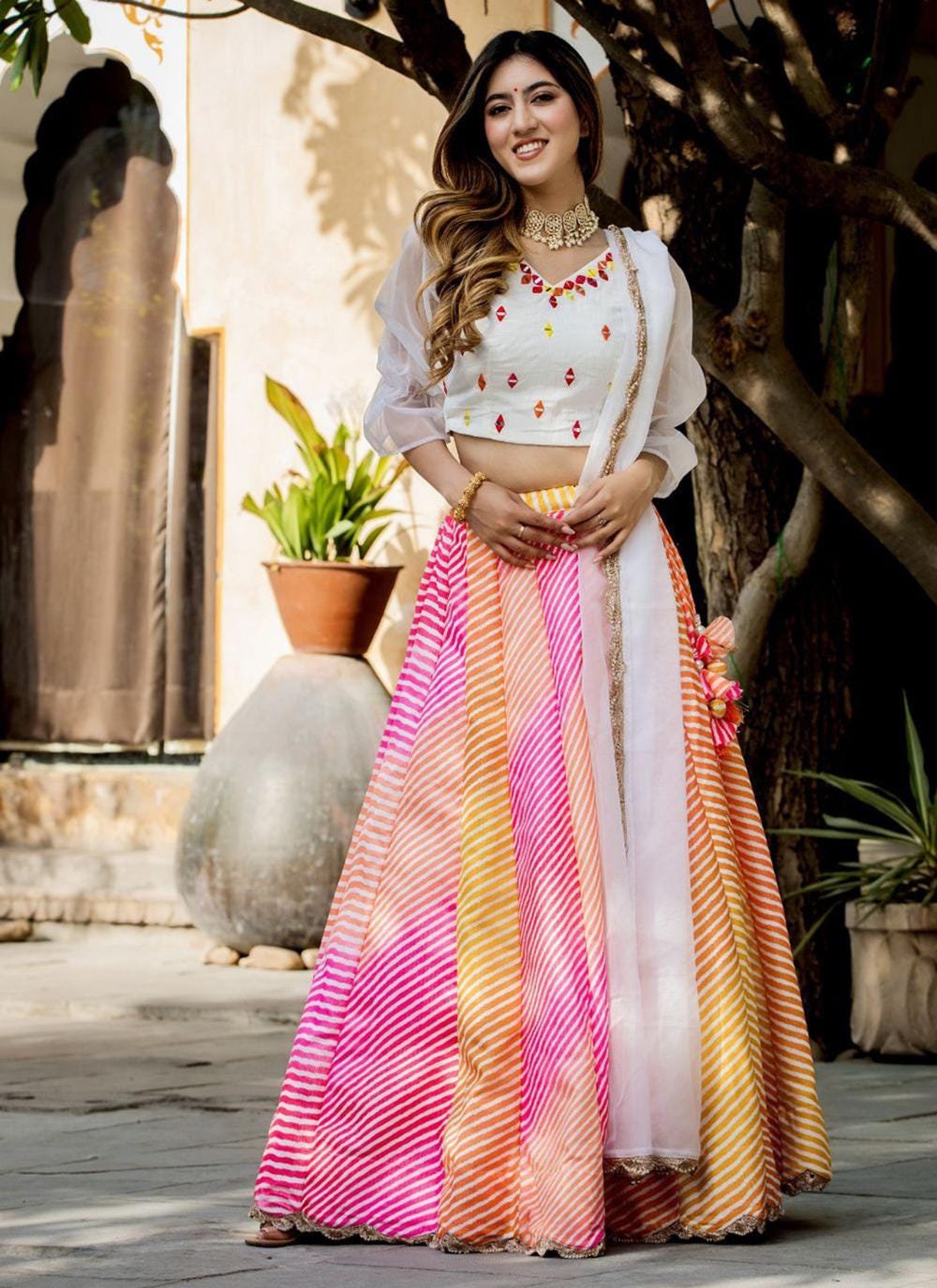 White and Multi-color Lehenga Choli for Women Ready to Wear Wedding ...