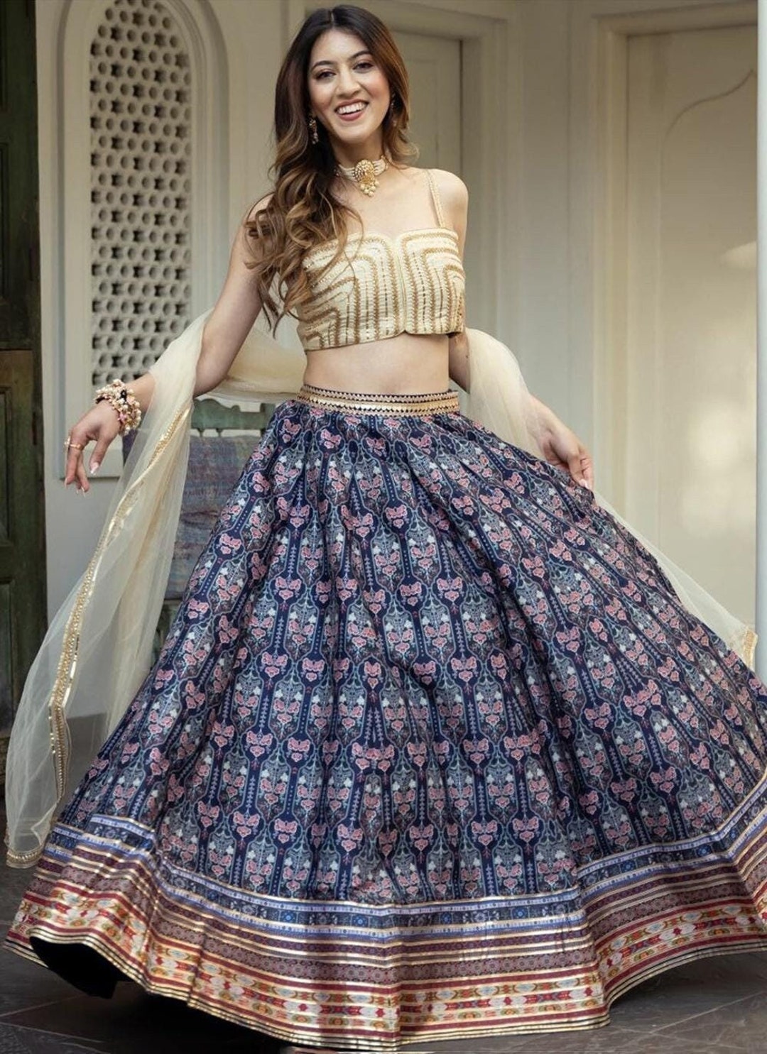 Blue and Cream Lehenga Choli for Women and Girls Ready to Wear Indian ...