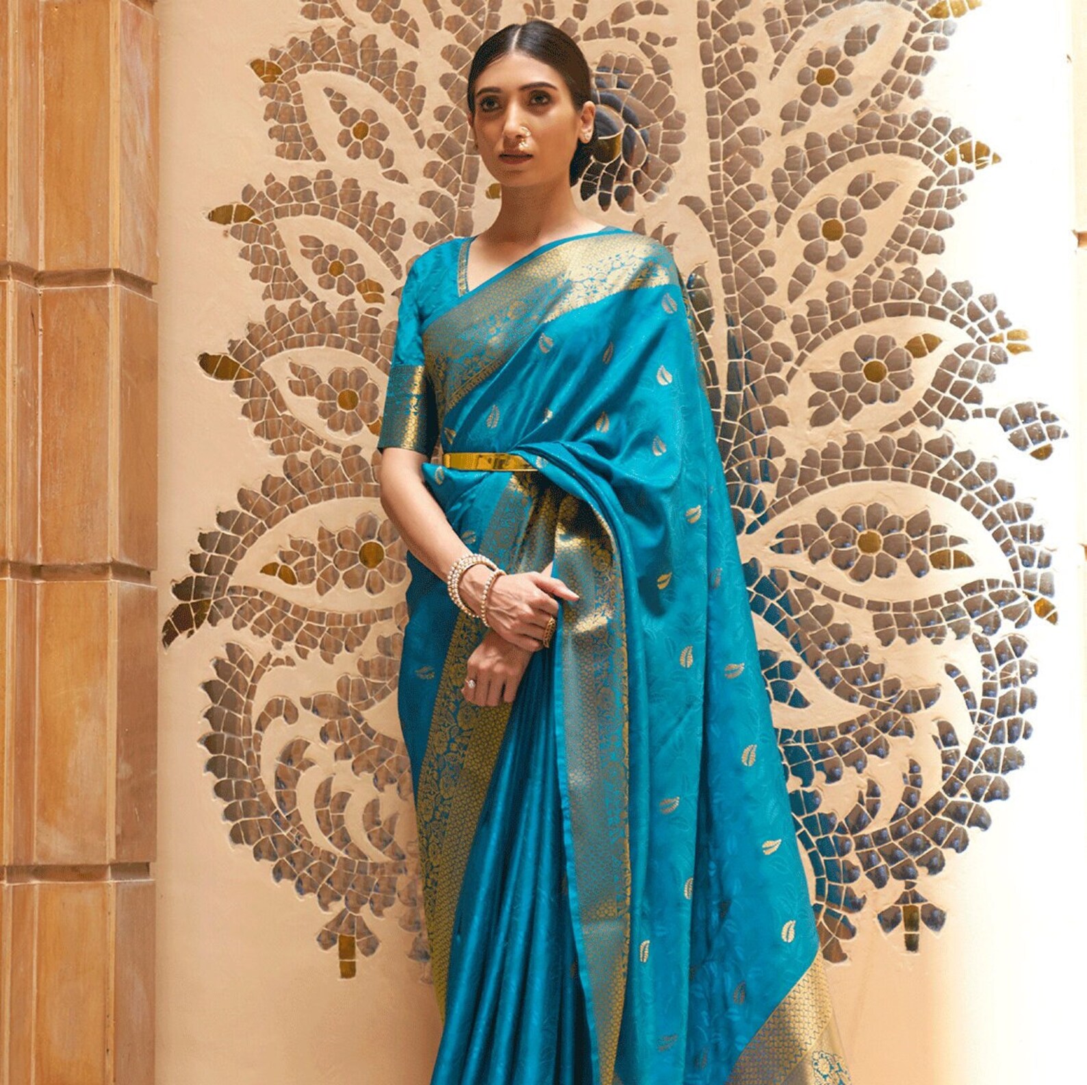 Saree for Wedding Royal Princess Peacock Blue Kanjivaram Silk - Etsy