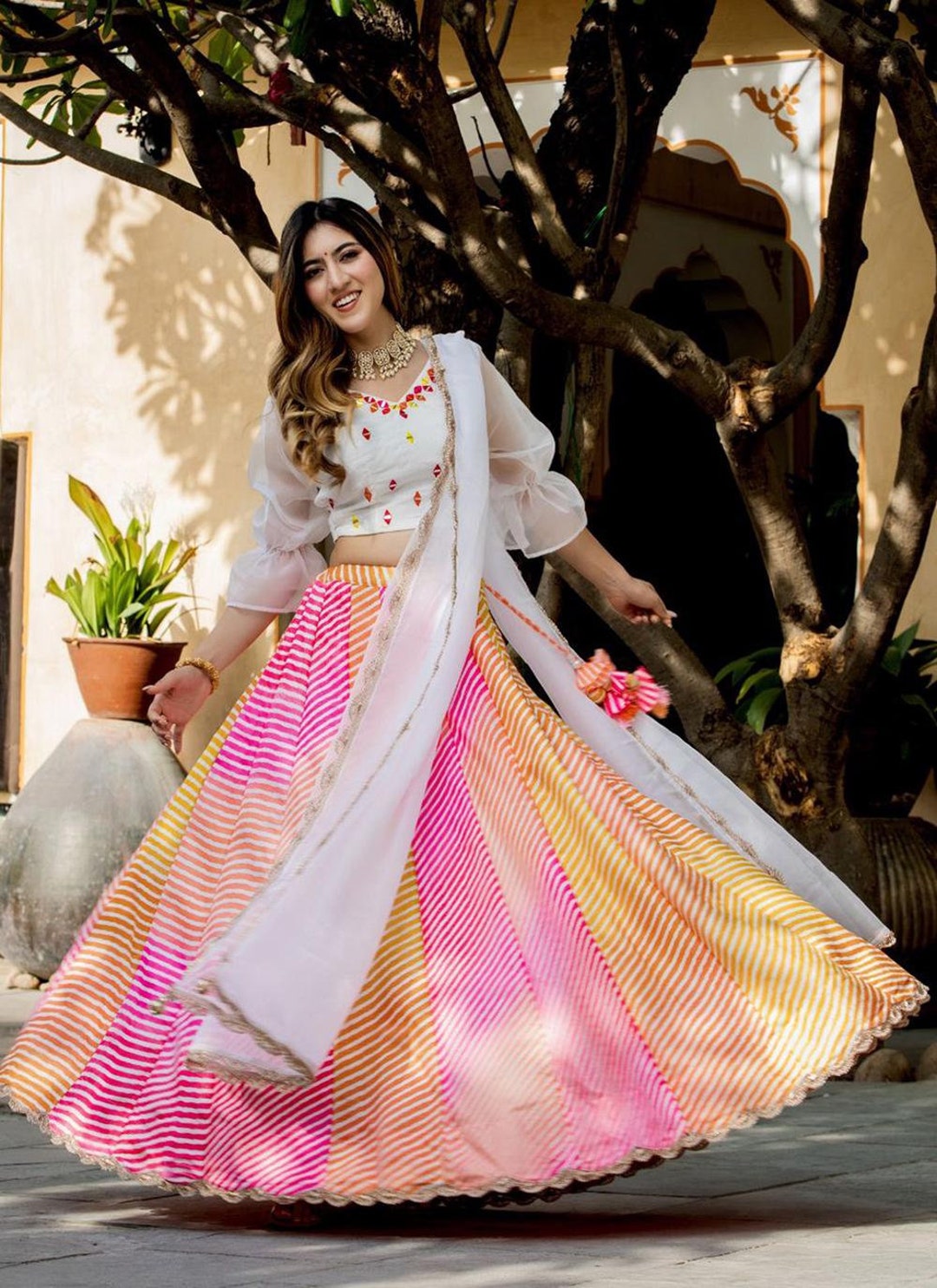 White and Multi-color Lehenga Choli for Women Ready to Wear Wedding ...