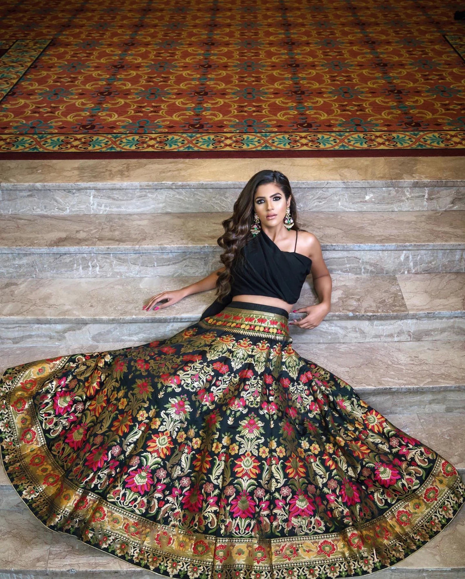 Black Banarasi Silk Lehenga Choli for Women Designer Party Wear Ghagra ...