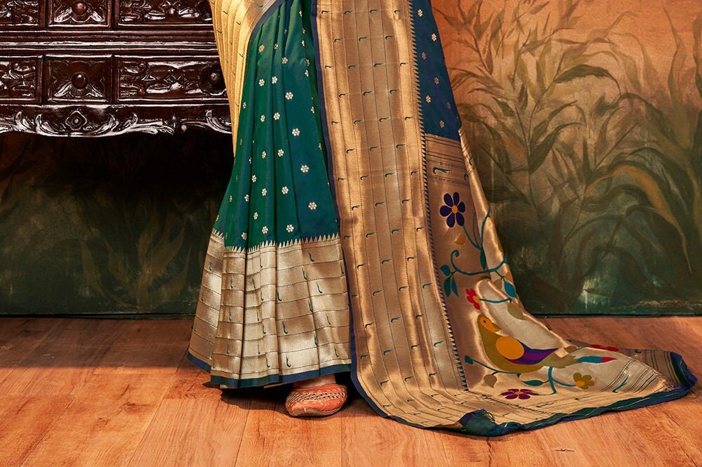 Exclusive Bottle Green Pure Paithani Silk Zari Handwoven Wedding ...