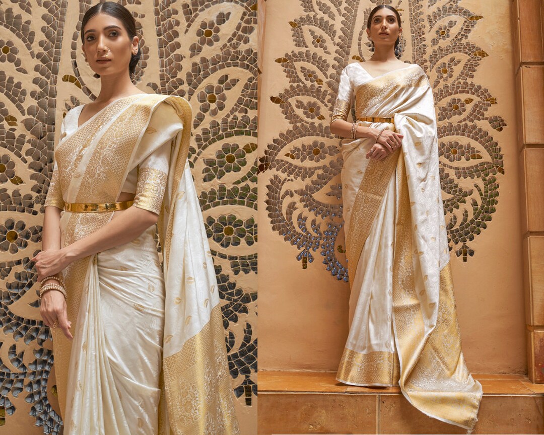 Saree for Wedding Royal Princess Cream Kanjivaram Silk Saree - Etsy