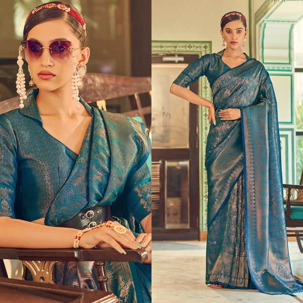 Turquoise Blue Saree - Etsy