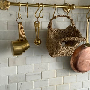 Unlacquered Brass Wall Mounted Pot Rack , Brass Kitchen Rail With Hooks ...