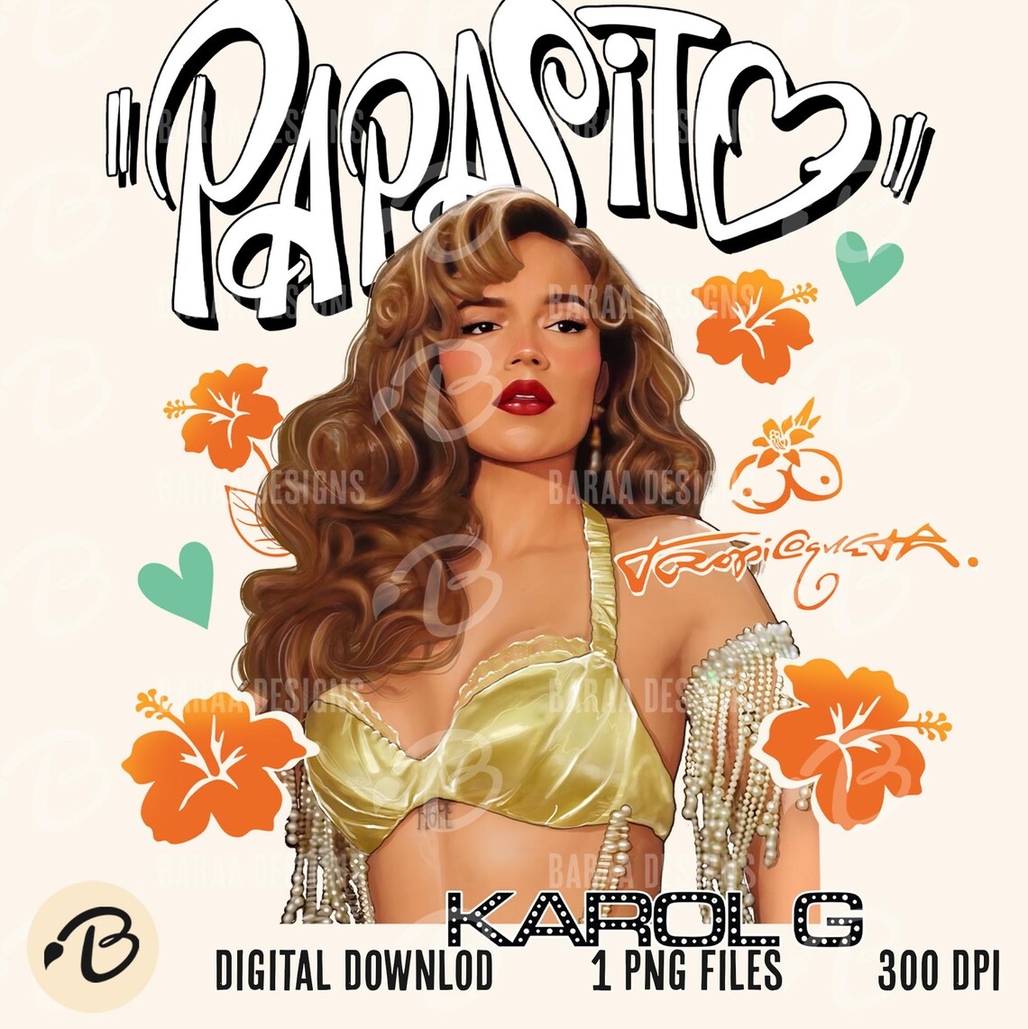 Karol G Hand Drawn Papasito Tropicoqueta Png | Digital Download | Latin Music Inspired Art for ...