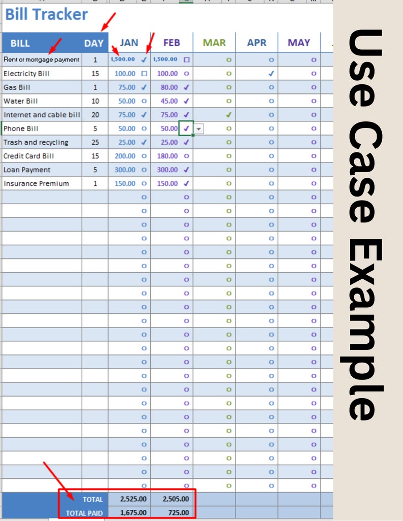 Monthly Bill Tracker Excel Spreadsheet - Etsy