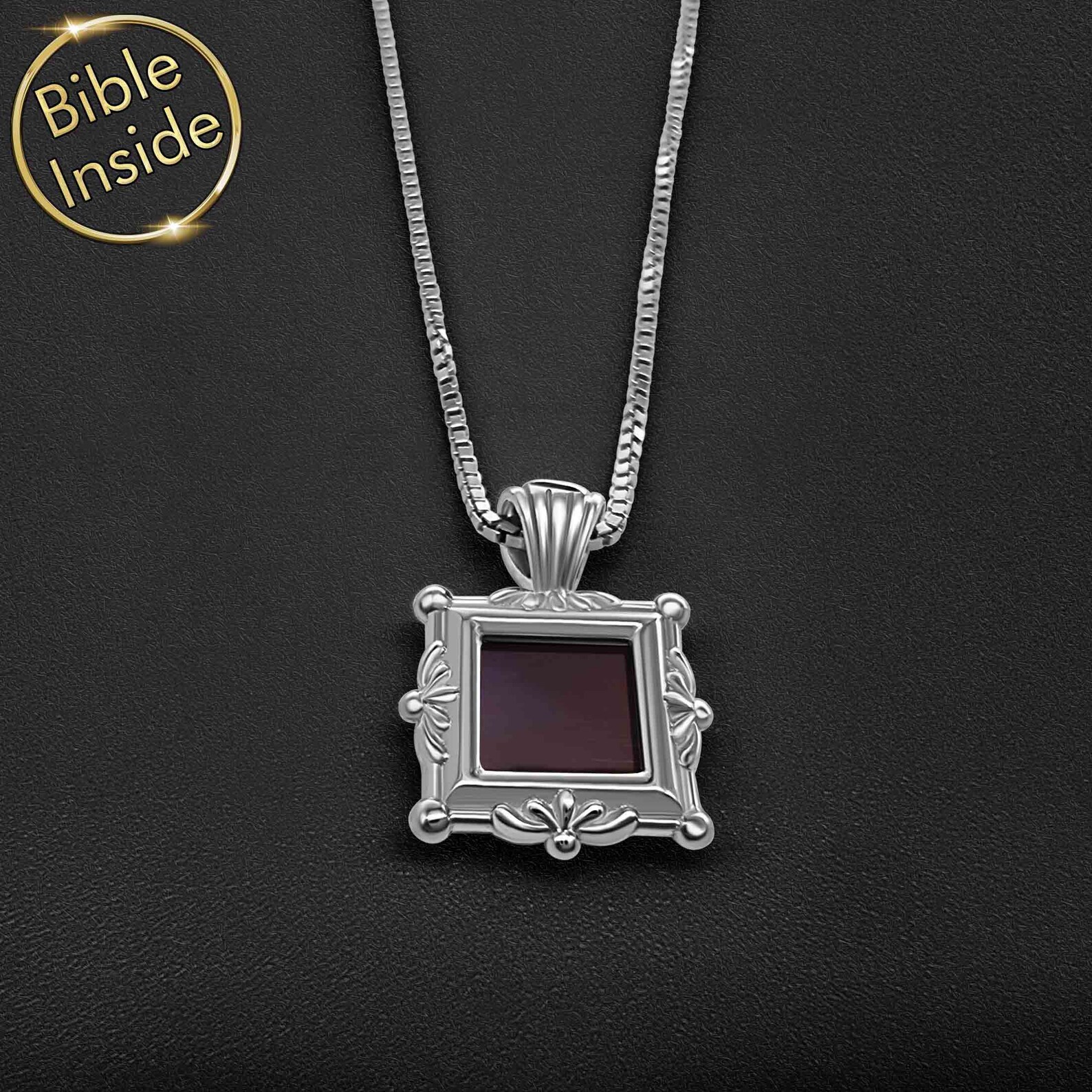 14K White Gold Vintage Style Nano Bible Necklace, Dainty Bible Jewelry ...