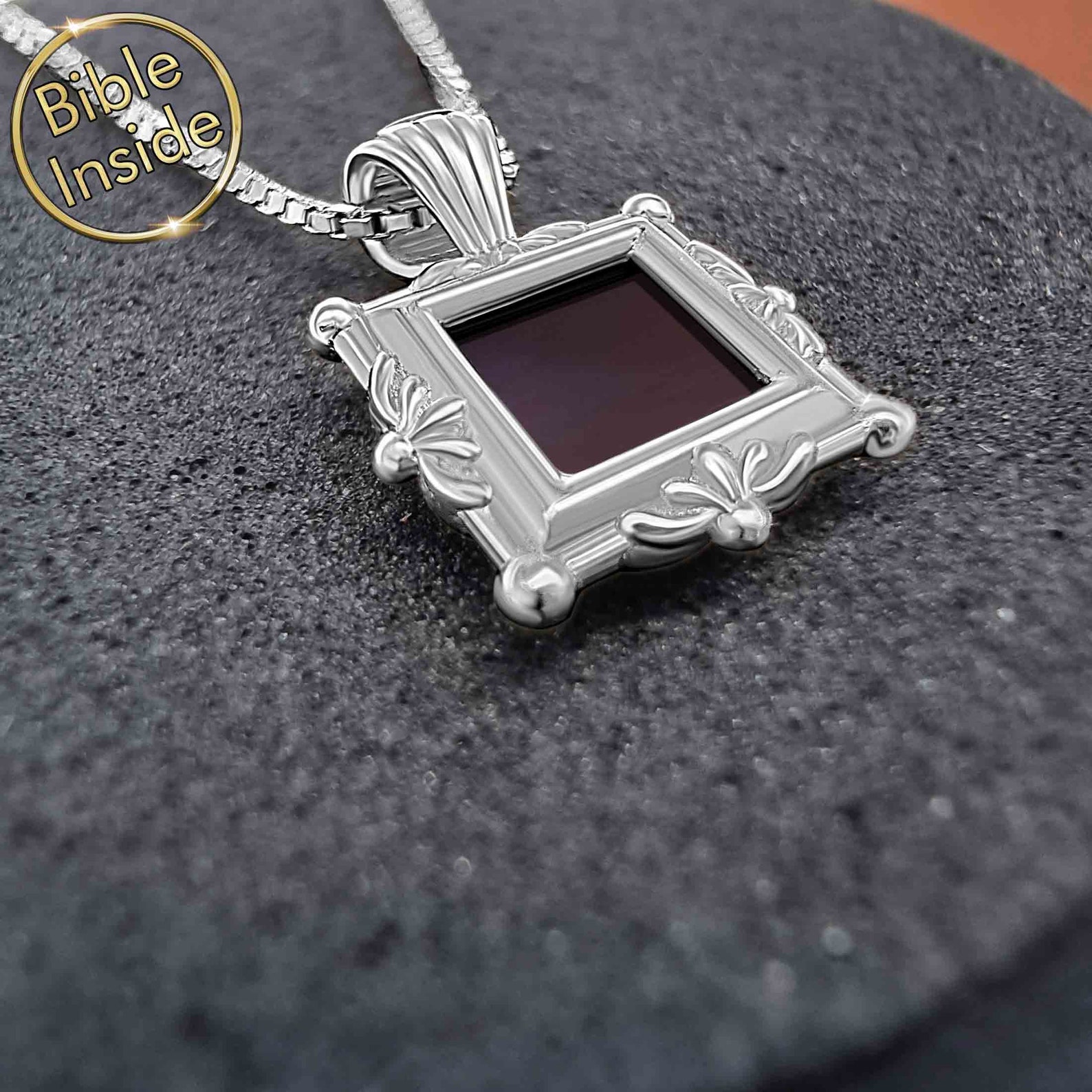 14K White Gold Vintage Style Nano Bible Necklace, Dainty Bible Jewelry ...