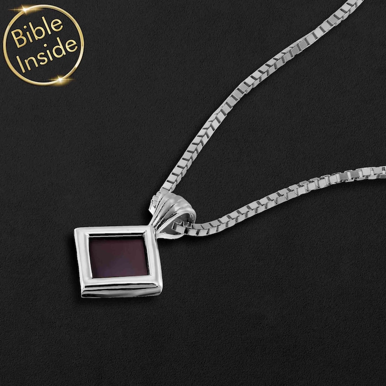 Sterling Silver Rhombus Pendant With Nano Bible, Nano Bible Jewelry ...