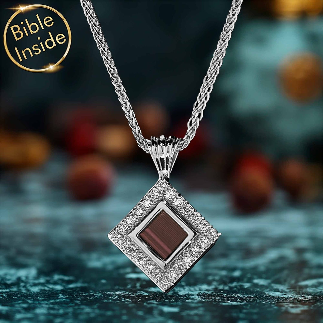 White Gold Nano Bible Necklace With Lab Diamonds for Women Perfect ...