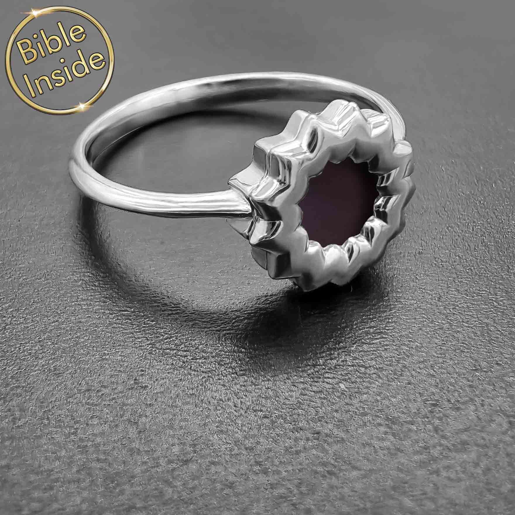 Bible Verse Ring, 925 Silver Flower Ring, Nano Bible Ring, New ...