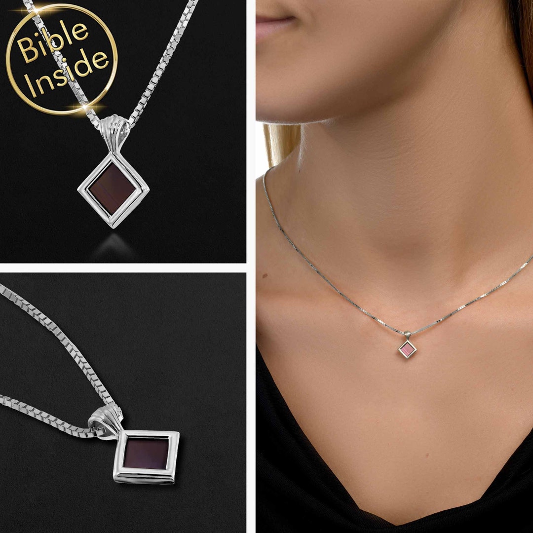 Sterling Silver Rhombus Pendant With Nano Bible, Nano Bible Jewelry ...