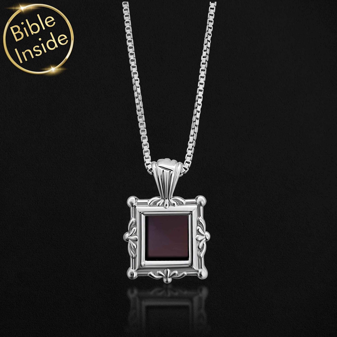 14K White Gold Vintage Style Nano Bible Necklace, Dainty Bible Jewelry ...