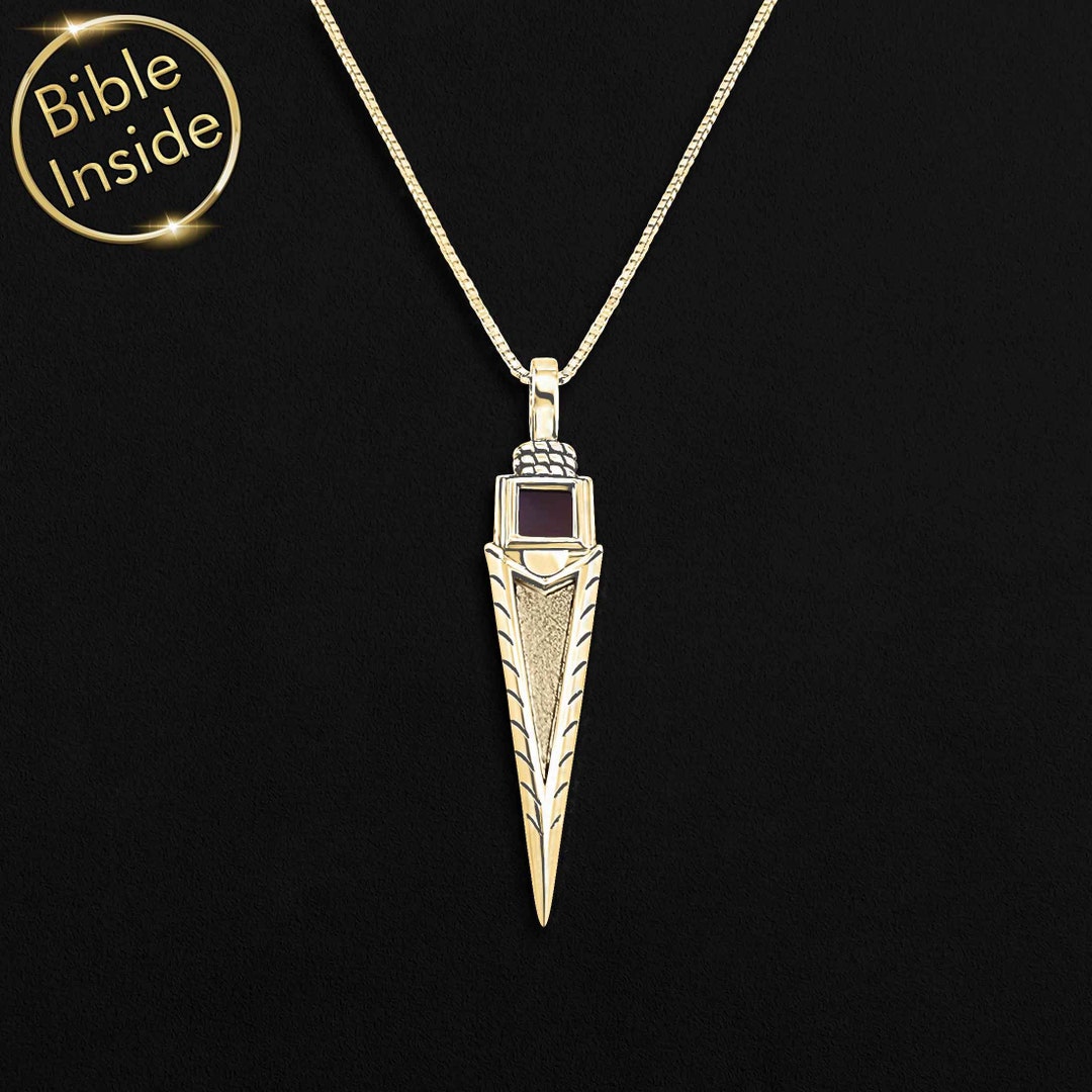 Gold Arrowhead Necklace With Nano Bible for Christian Man Gold Bible ...
