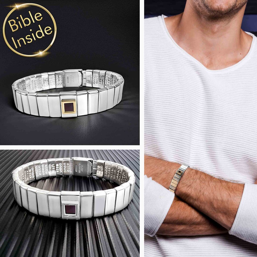 Nano Bible Men's Bracelet, Stainless Steel Bracelet, Bible Jewelry ...