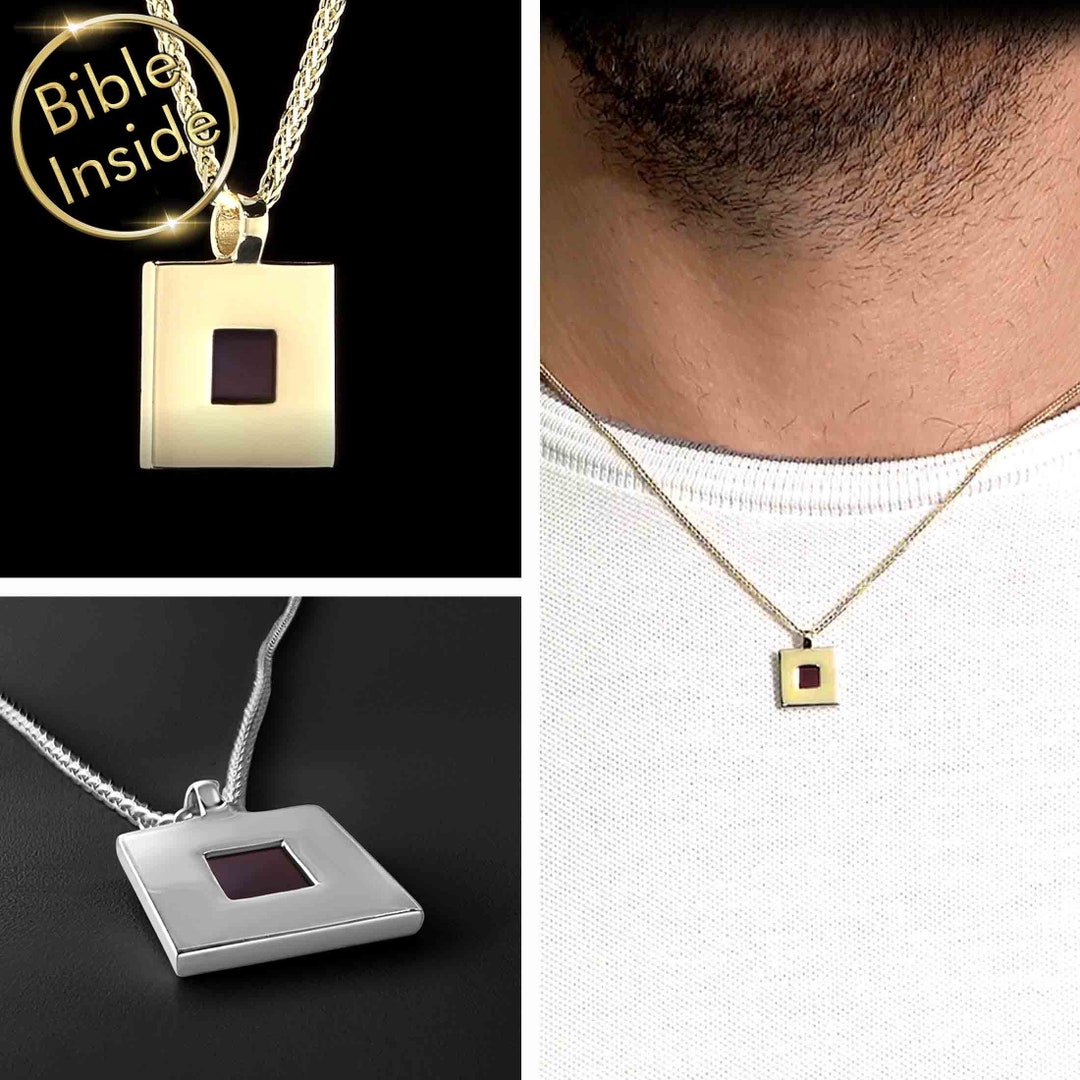 Square Pendant With Nano Bible, Nano Bible Jewelry, Mens Pendant ...