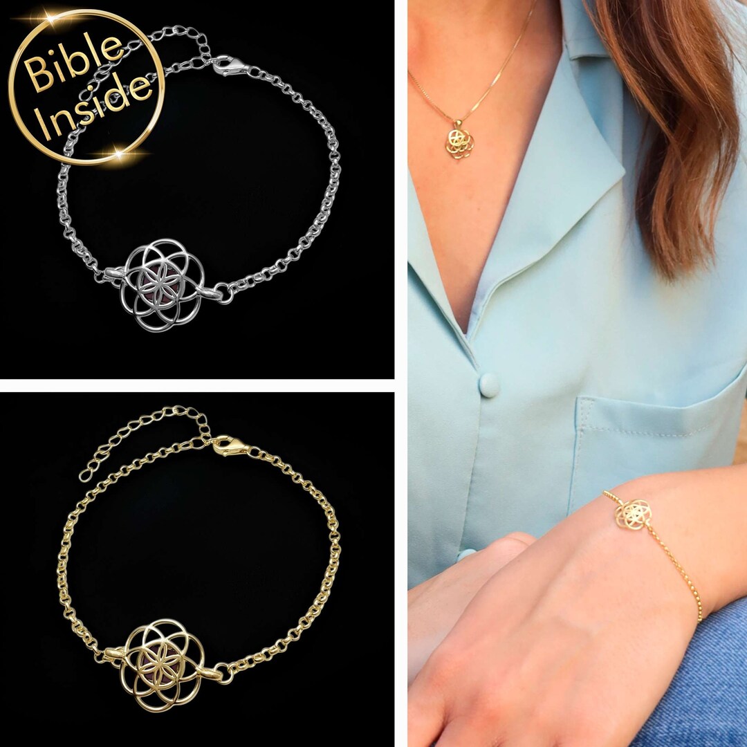 Sacred Geometry Jewelry 14k Gold Seed of Life Bracelet Nano Bible ...