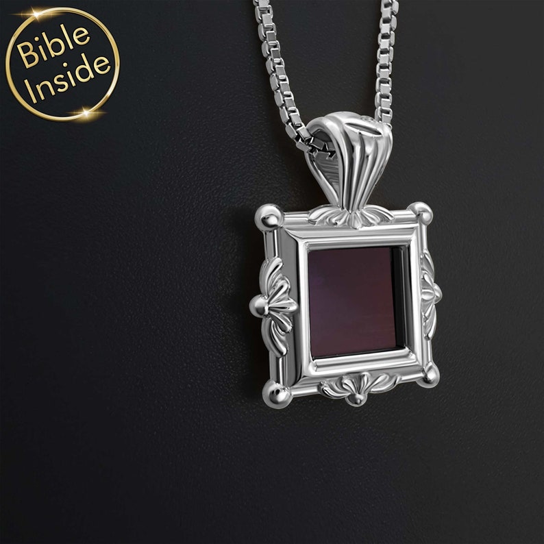 14K White Gold Vintage Style Nano Bible Necklace, Dainty Bible Jewelry ...