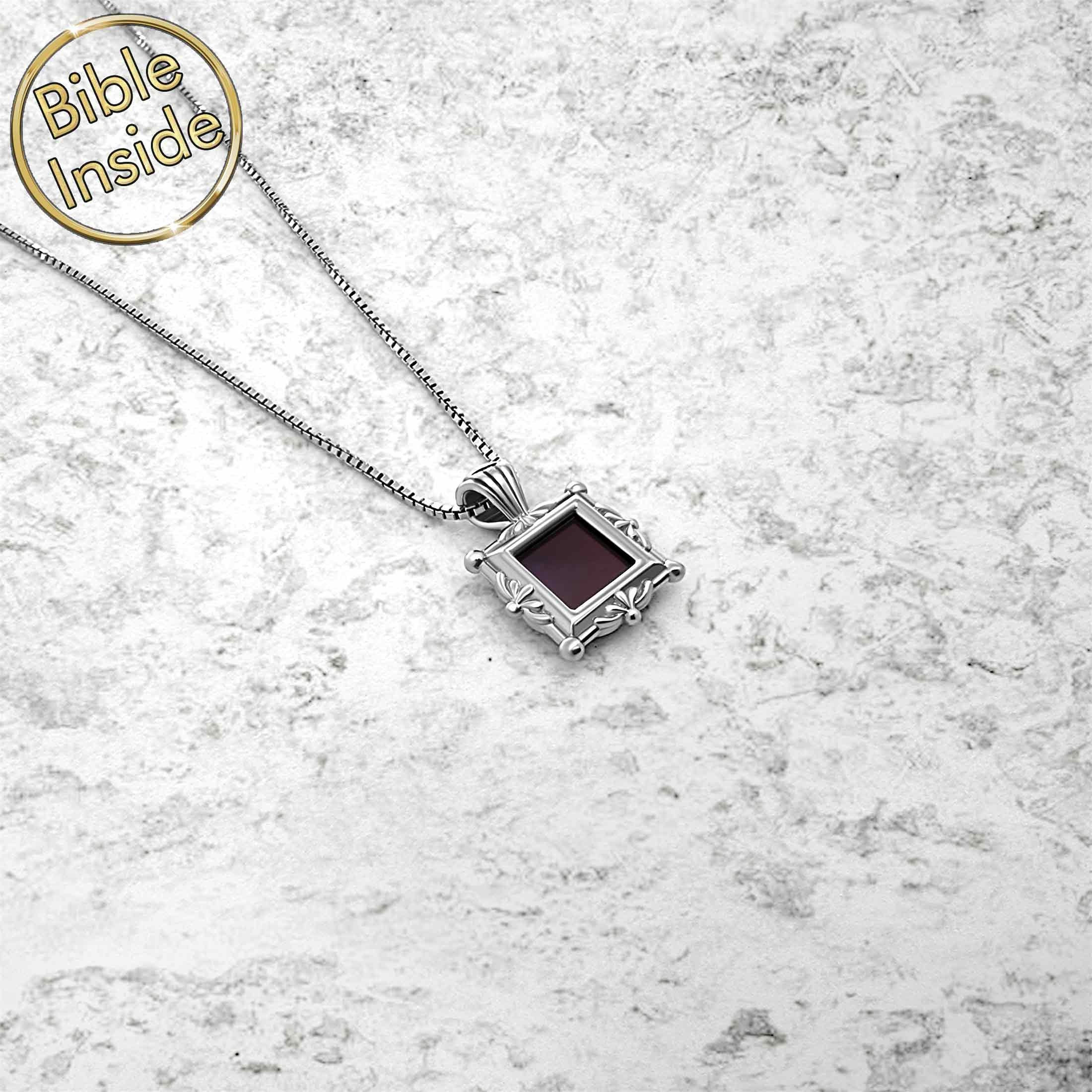 14K White Gold Vintage Style Nano Bible Necklace, Dainty Bible Jewelry ...